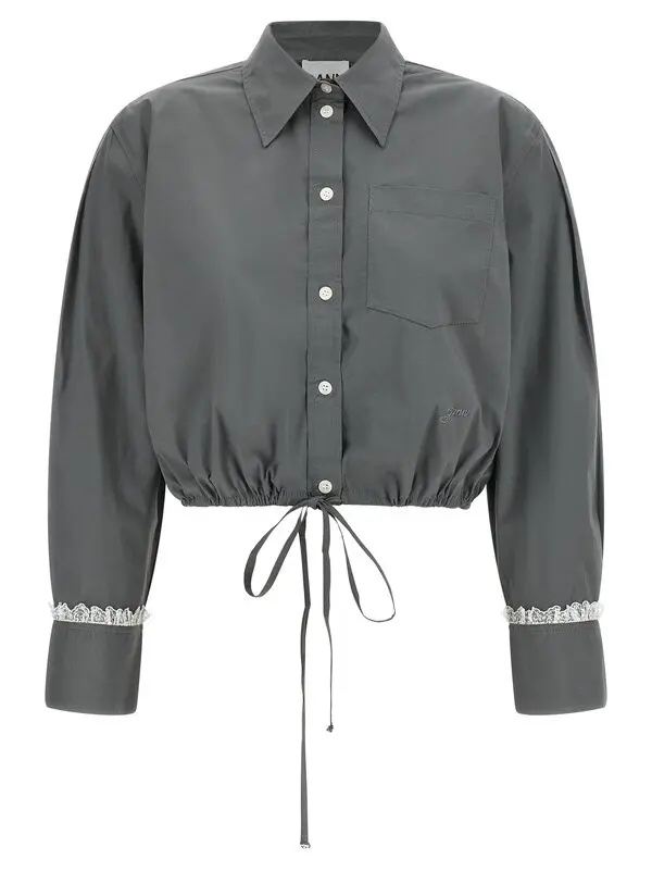 GANNI Cropped Shirt With Lace - Gray