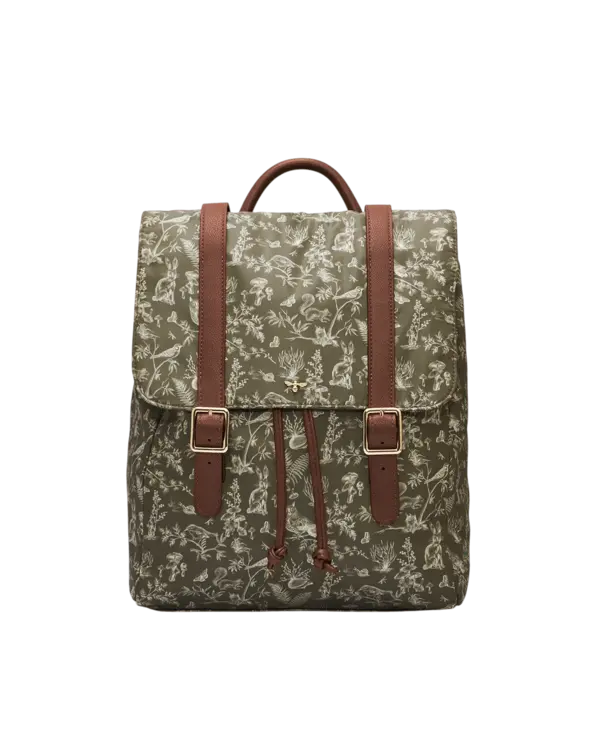 FABLE ENGLAND Flora Orla Scene Print Backpack In Khaki