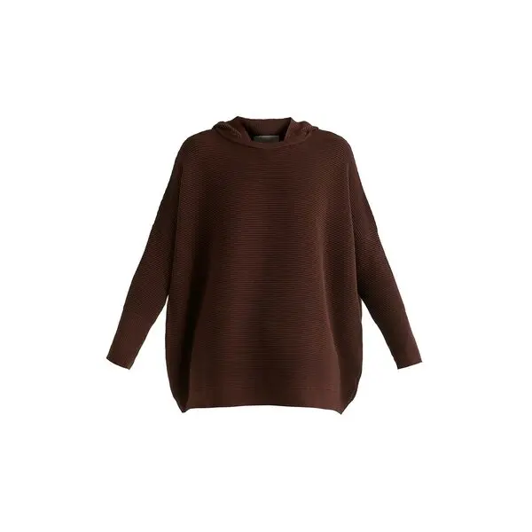 PAISIE Hooded Ribbed Jumper - Brown