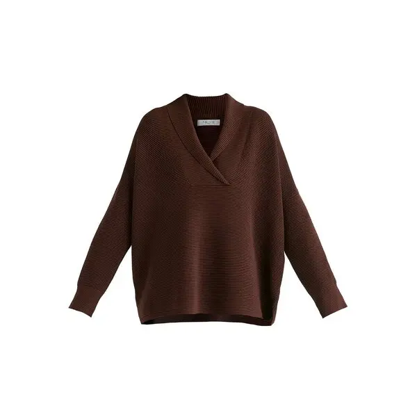 PAISIE Shawl Collar Ribbed Jumper - Brown