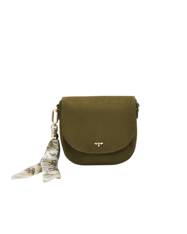 FABLE ENGLAND Beth Faux Suede Saddle Bag In Khaki