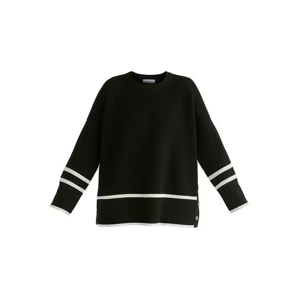 PAISIE Striped Details Ribbed Jumper With Side Buttons - Black