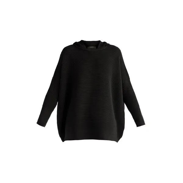 PAISIE Hooded Ribbed Jumper - Black