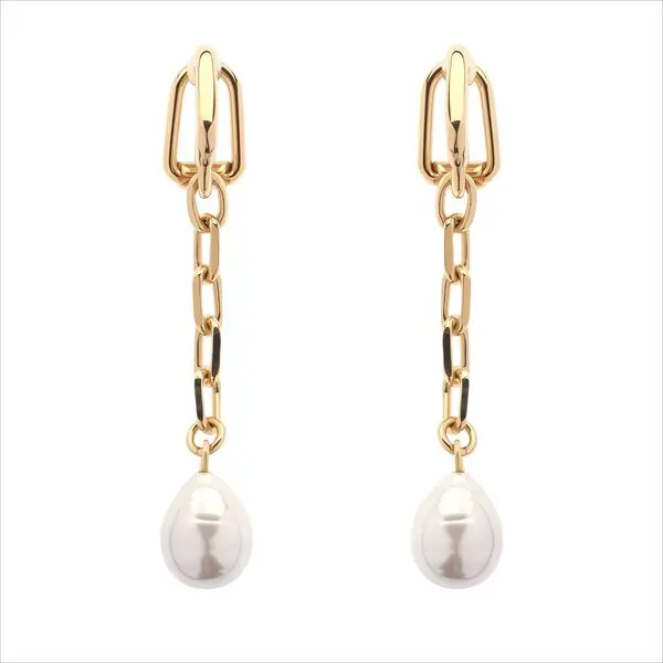 EMMA HOLLAND JEWELLERY Baroque Pearl Chain Drop Clip Earrings - Gold