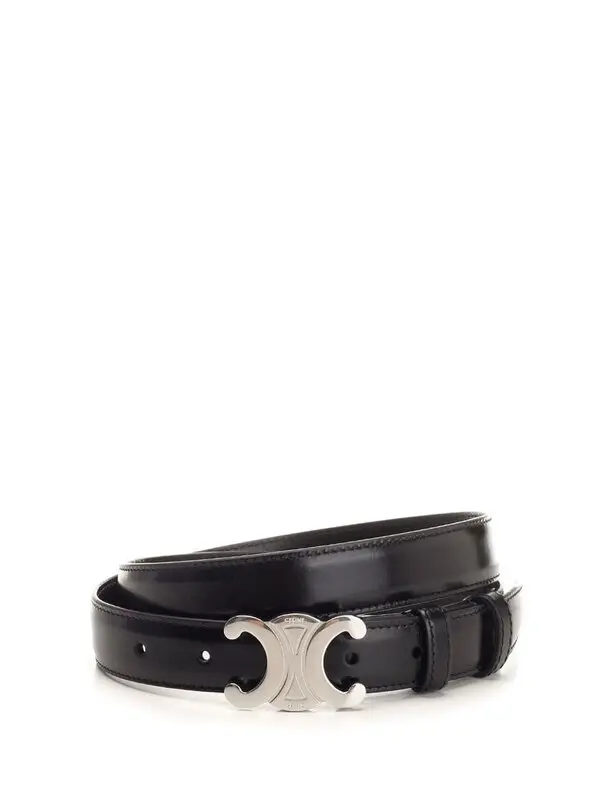 Celine Medium Triomphe Belt In Taurillon Leather - Black
