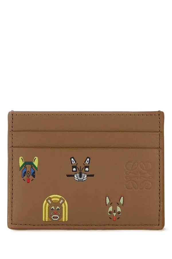 Loewe Camel Leather Cats Card Holder - Brown
