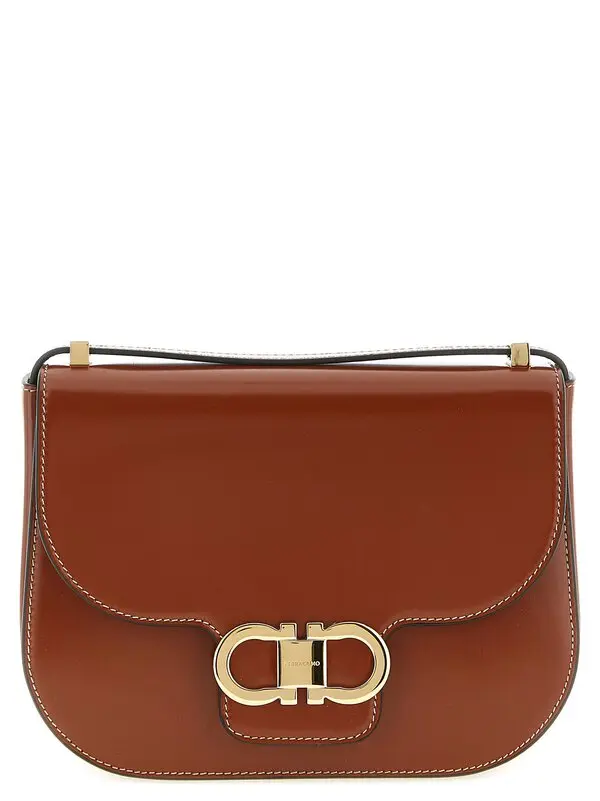 FERRAGAMO Double Gancini' Closure Shoulder Bag - Brown