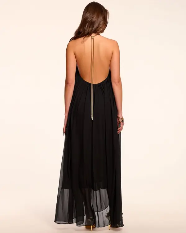 Ramy Brook Rainn Chiffon V-neck Halter Gown