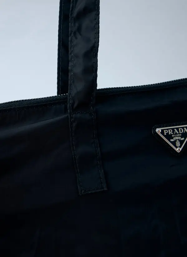 Prada Saffiano Leather Pendant With Re-nylon Tote Bag