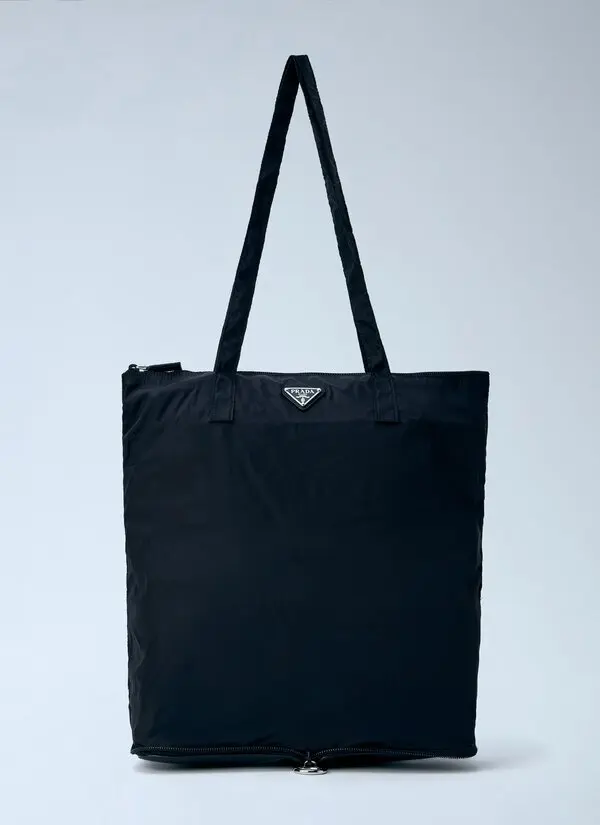Prada Saffiano Leather Pendant With Re-nylon Tote Bag - Black