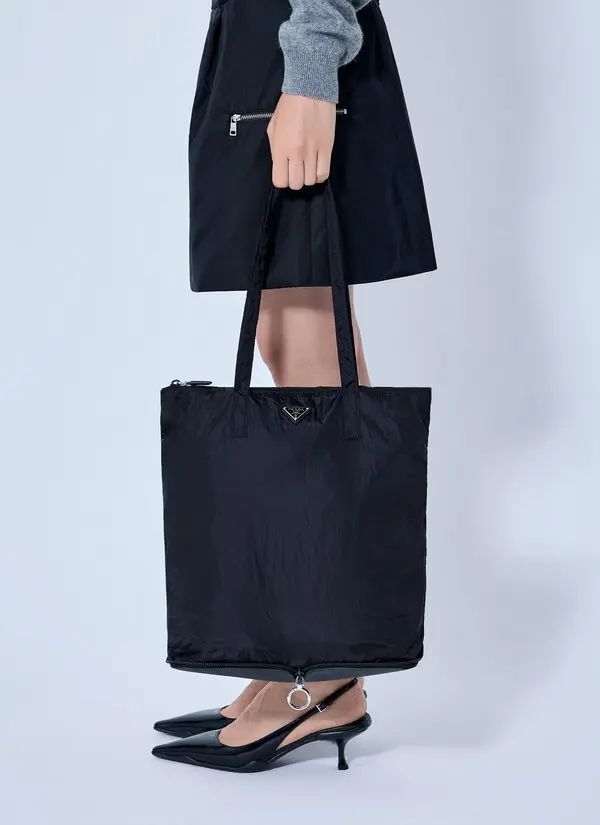Prada Saffiano Leather Pendant With Re-nylon Tote Bag