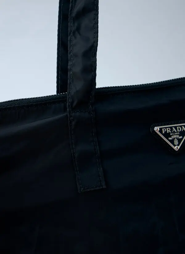Prada Saffiano Leather Pendant With Re-nylon Tote Bag