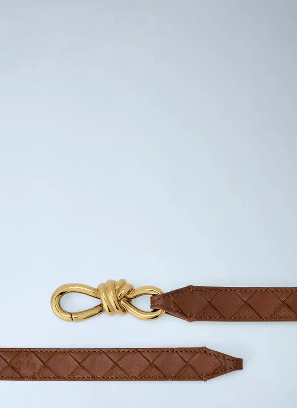 Bottega Veneta Quilted Leather Belt With Knot Buckle - Cream