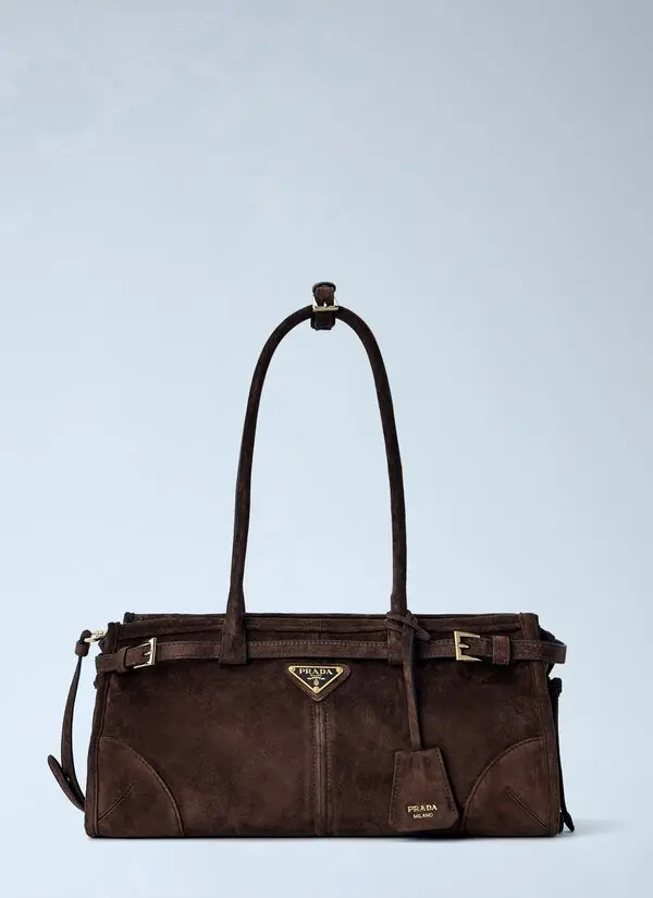 Prada Medium Bonnie Suede Leather Handbag - Brown
