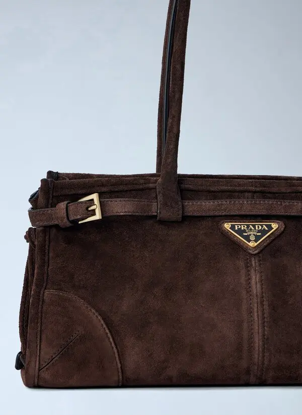 Prada Medium Bonnie Suede Leather Handbag - Brown