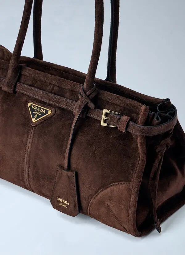 Prada Medium Bonnie Suede Leather Handbag - Brown