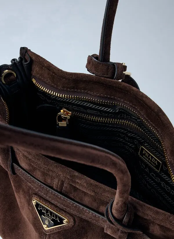 Prada Medium Bonnie Suede Leather Handbag - Brown