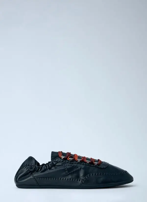 Prada Collapse Antiqued Nappa Leather Sneakers - Black