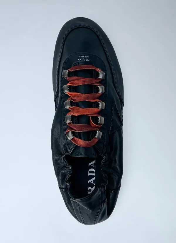 Prada Collapse Antiqued Nappa Leather Sneakers