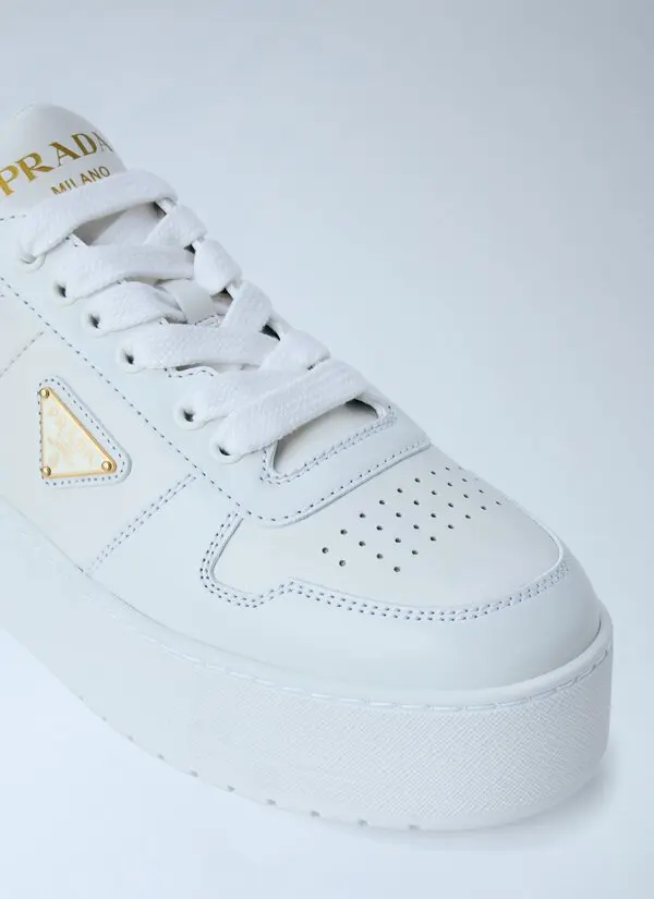 Prada Downtown Bold Leather Sneakers - White