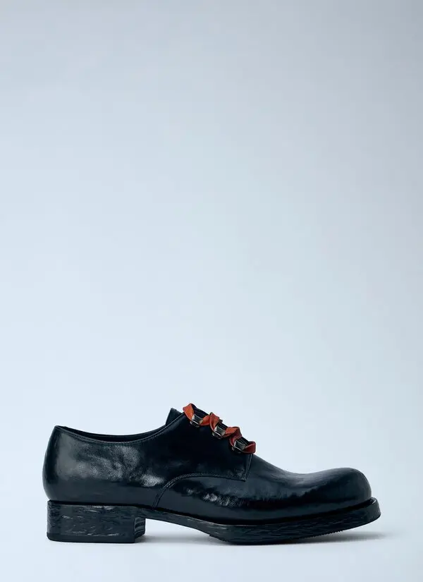 Prada Antiqued Leather Lace-ups - Black