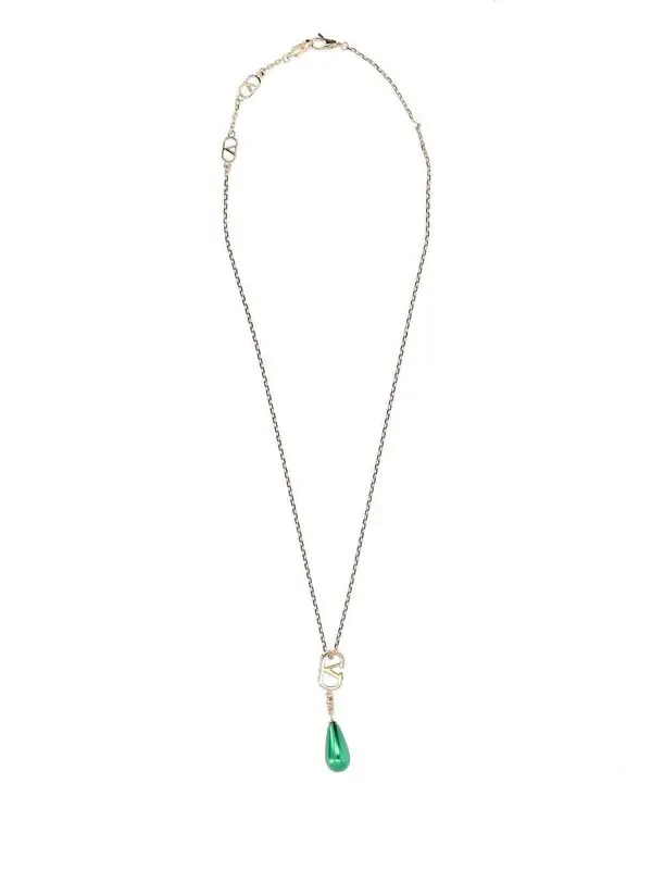 Valentino Garavani Colored Vlogo Necklace With Stones And Crystals - Gold