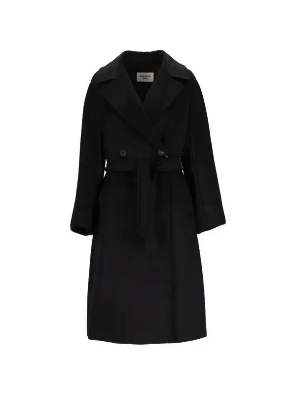 Max Mara Resina Drap Wool Long Coat Double Breast - Black
