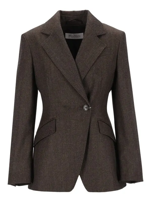 Max Mara Fitted Blazer In Denim-effect Wool - Brown