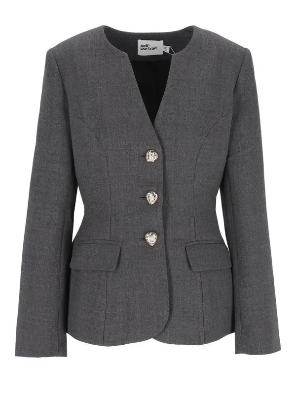 SELF-PORTRAIT Collarless Jacket - Gray