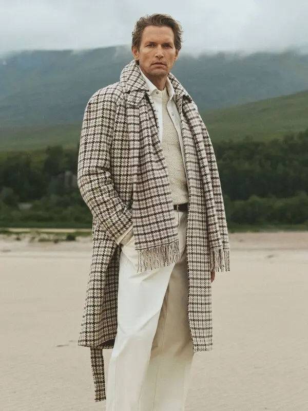 REISS Christem Wool Houndstooth-check Belted Overcoat