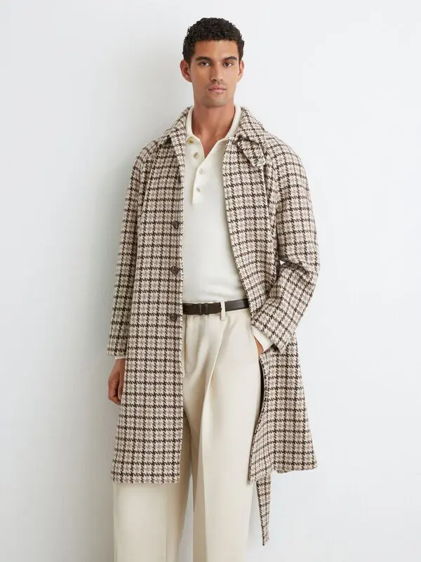 REISS Christem Wool Houndstooth-check Belted Overcoat