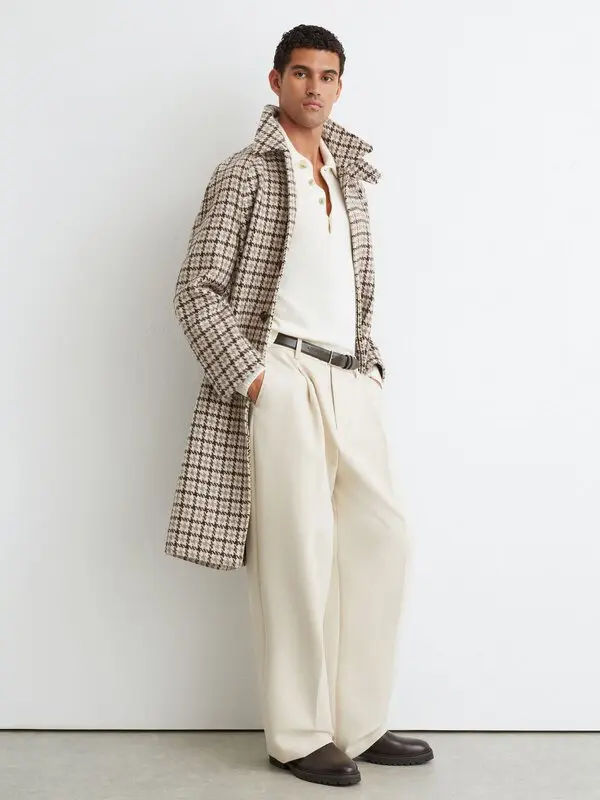 REISS Christem Wool Houndstooth-check Belted Overcoat