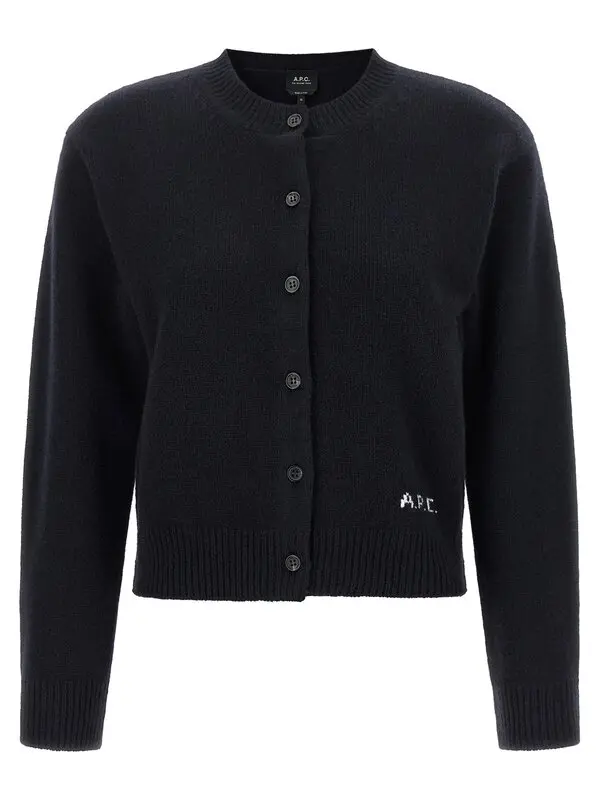 A.p.c. Lila' Wool Cardigan With Logo Intarsia - Blue