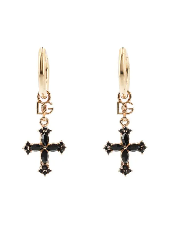 Dolce & Gabbana Orecchini Creola Con Croci E Strass - Gold