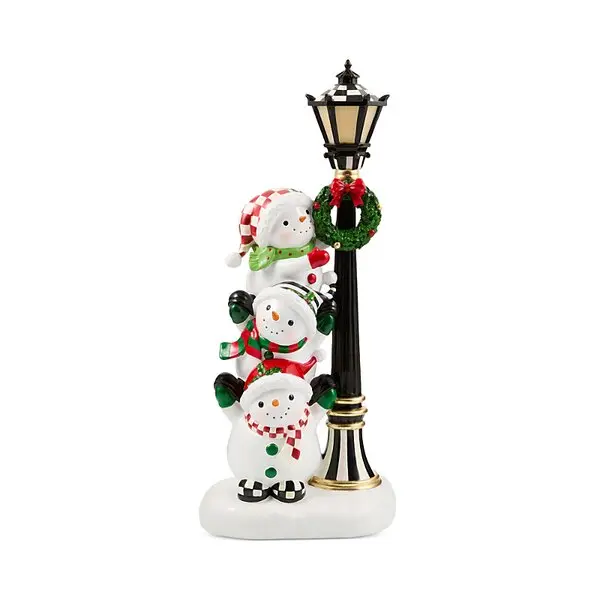 MACKENZIE-CHILDS Illuminated Snowman Lamppost Figurine