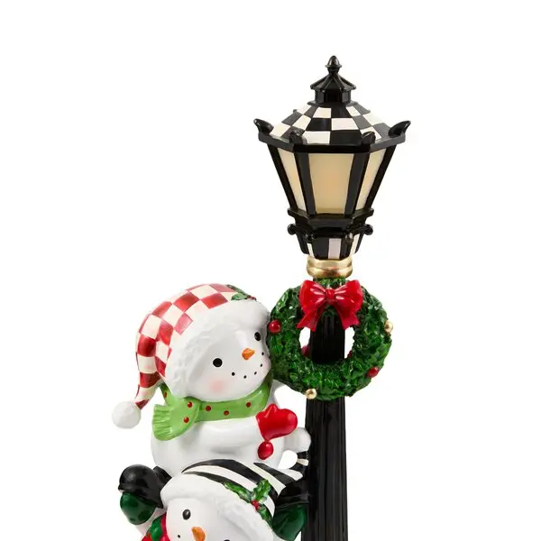 MACKENZIE-CHILDS Illuminated Snowman Lamppost Figurine