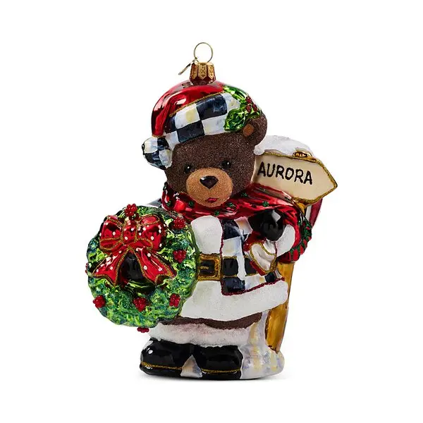 MACKENZIE-CHILDS Aurora Teddy Bear Glass Ornament
