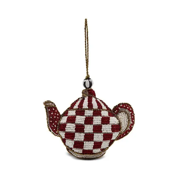 MACKENZIE-CHILDS Cherry Check Teapot Beaded Ornament