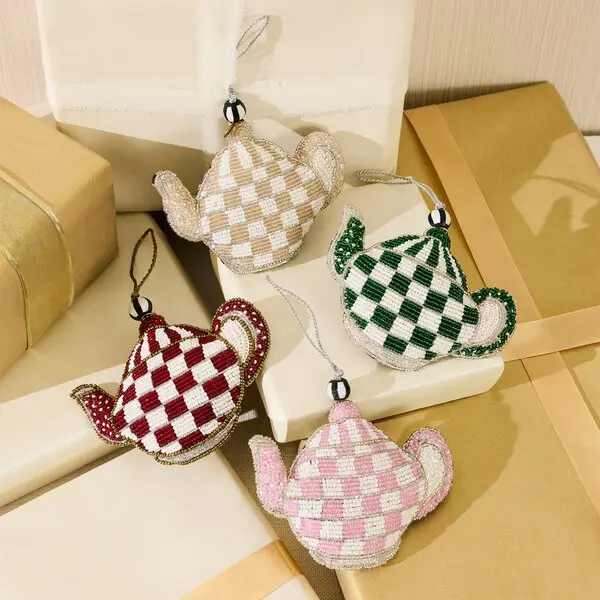 MACKENZIE-CHILDS Cherry Check Teapot Beaded Ornament