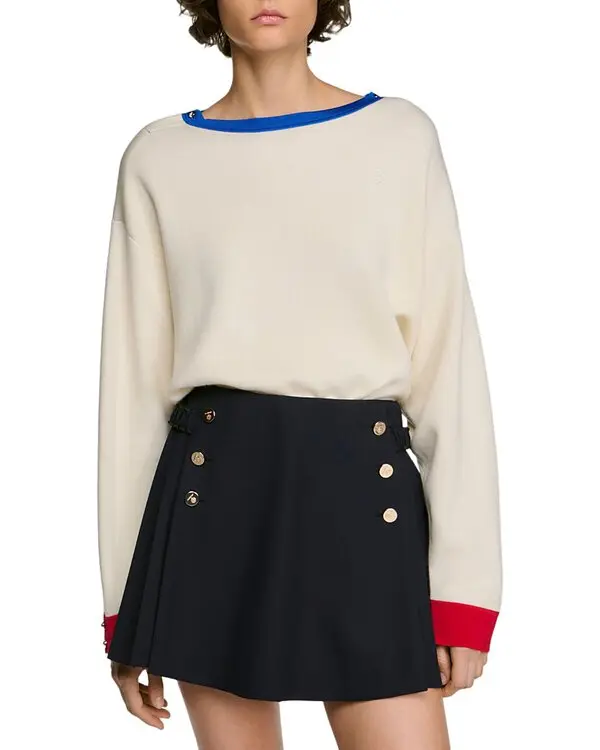 Sandro Shanti Contrast Trim Wool Blend Sweater - Ecru