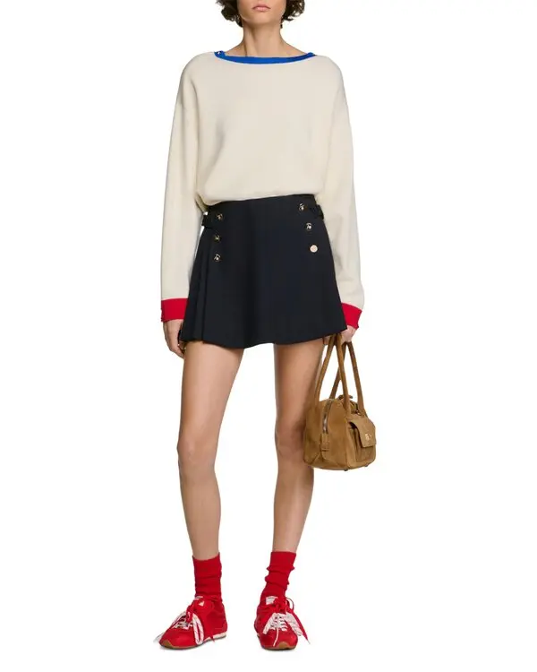 Sandro Shanti Contrast Trim Wool Blend Sweater - Ecru