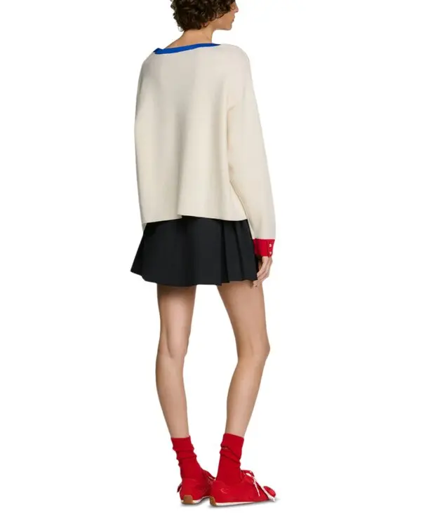 Sandro Shanti Contrast Trim Wool Blend Sweater - Ecru