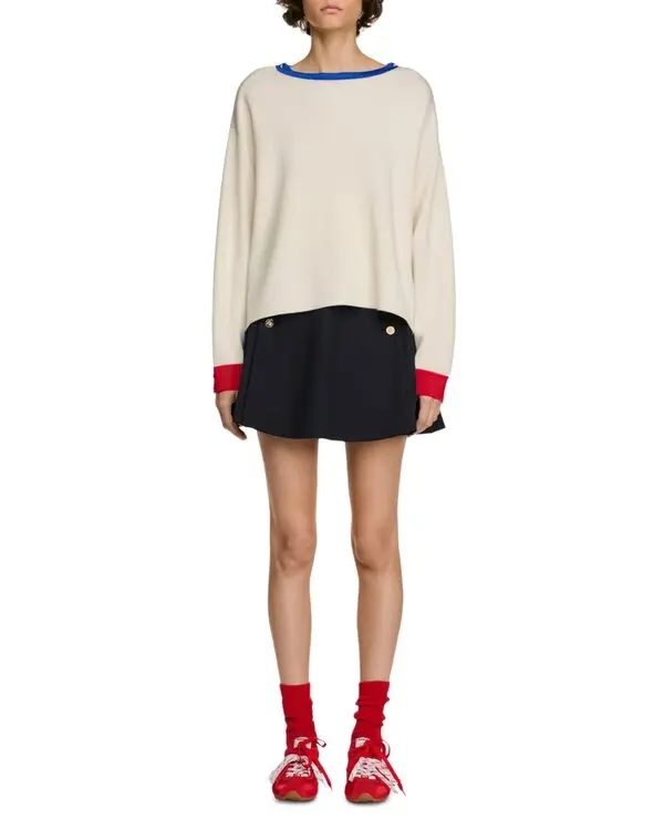 Sandro Shanti Contrast Trim Wool Blend Sweater - Ecru