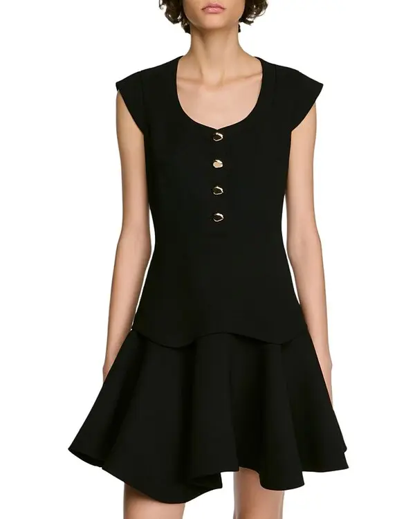 Sandro Brittany Button Front Flare Dress