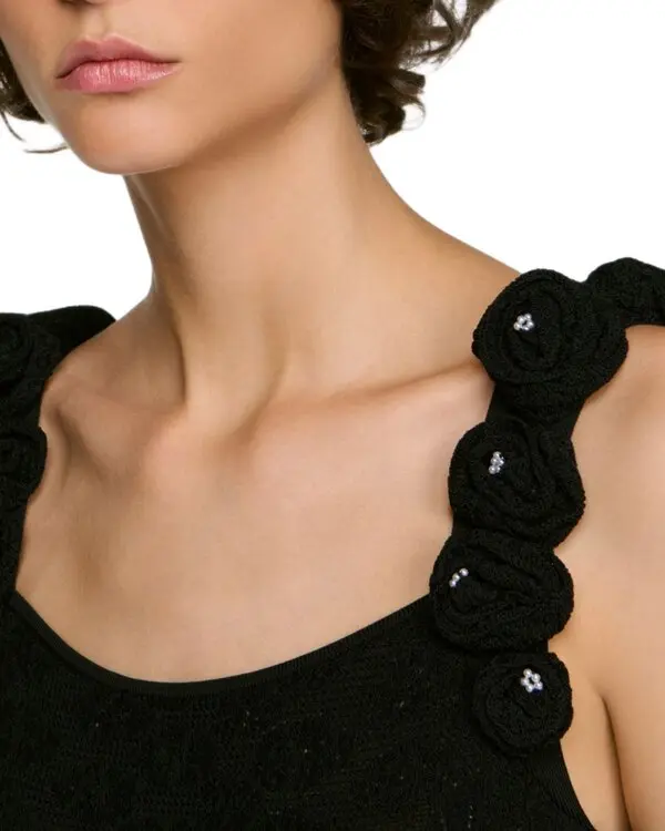 Sandro Venise Beaded Rosette Knit Bodysuit