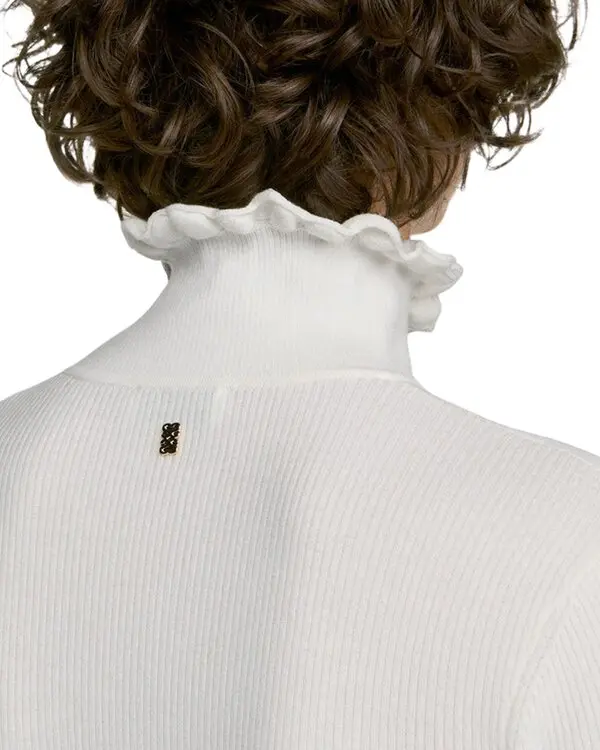 Sandro Lana Wool Blend Ruffled Turtleneck Sweater - Ecru