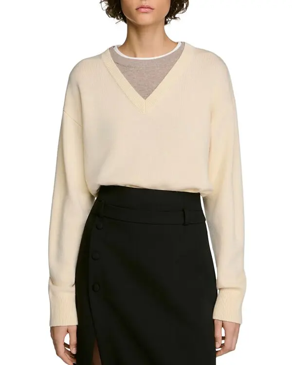 Sandro Lowen Wool & Cashmere Layered Sweater - Ecru