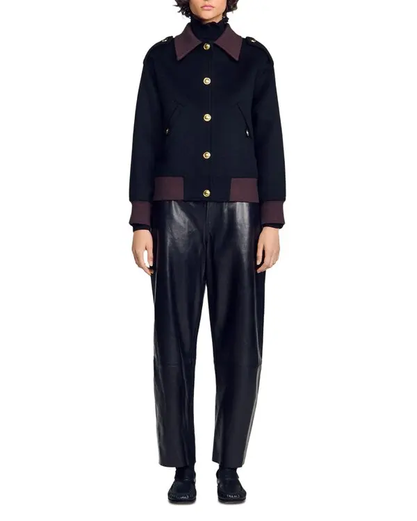 Sandro Preston Wool Contrast Trim Jacket
