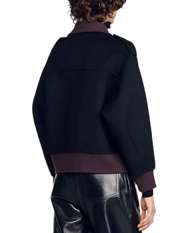Sandro Preston Wool Contrast Trim Jacket