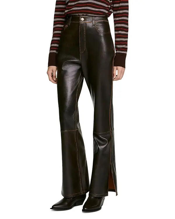 Sandro Thompson Distressed Leather Flare Pants
